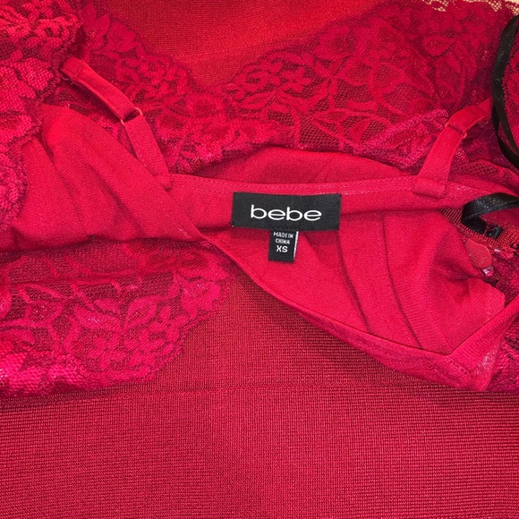 bebe | Dresses | Bebe Firey Red Deep V Neck Lace Bandage | Poshmark